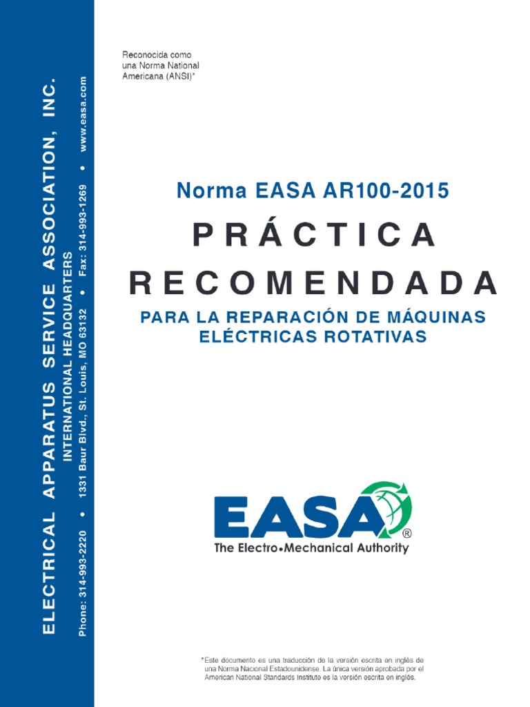 Norma EASA AR100-2015 - Electrical Apparatus Service Association | PDF