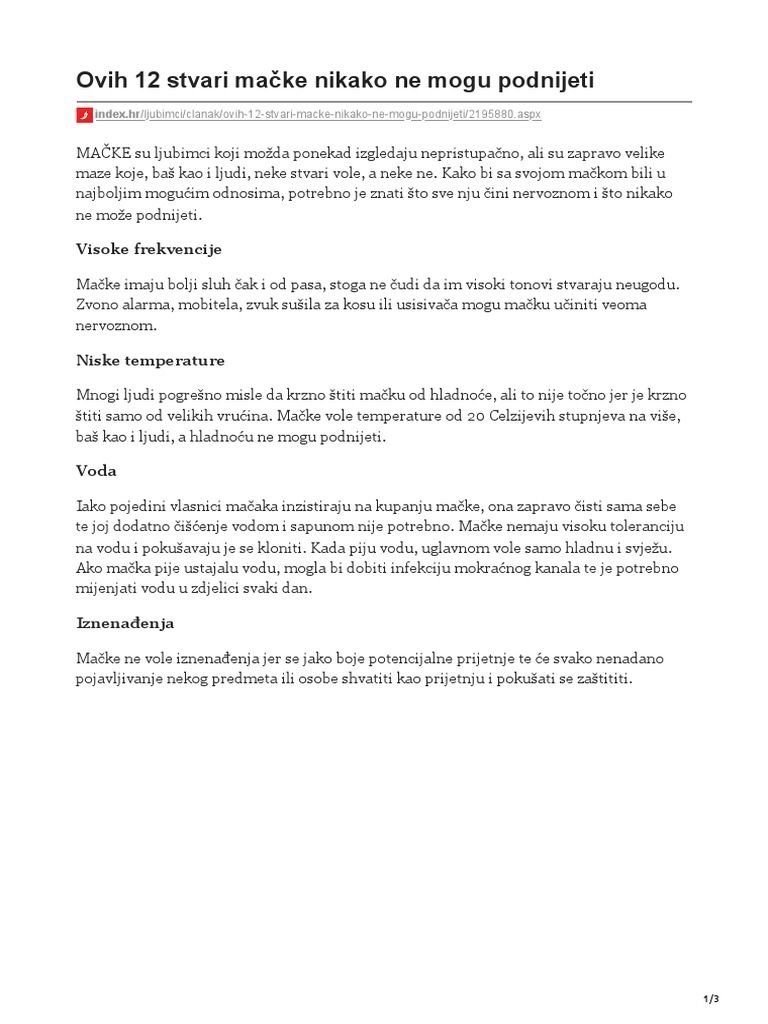 Index - Hr-Ovih 12 Stvari Mačke Nikako Ne Mogu Podnijeti | PDF