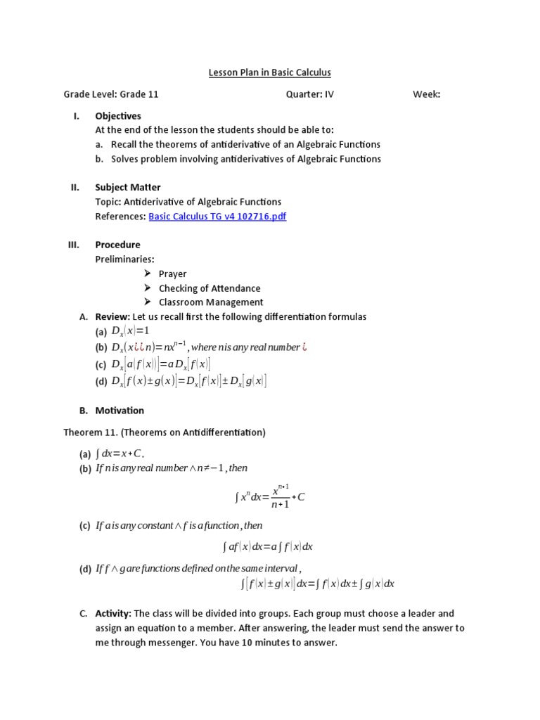 Lesson Plan in Basic Calculus | PDF | Mathematical Objects | Analysis