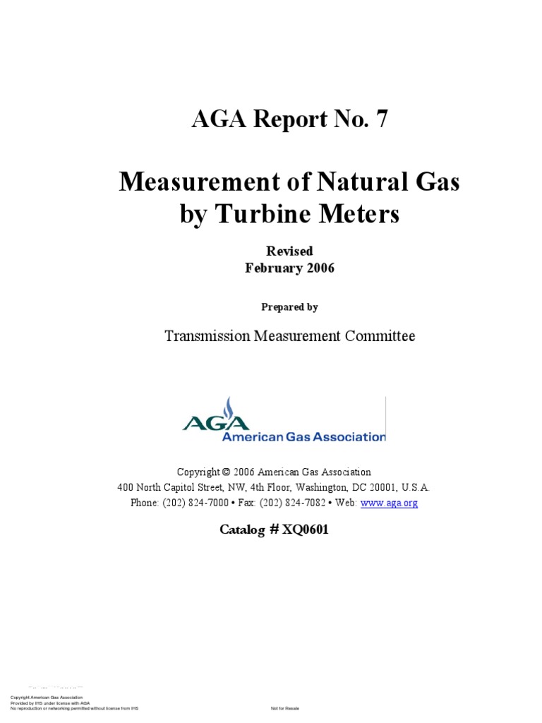 AGA Report 7-Measurement of Natural Gas by Turbine Meters | PDF | Turbine | Flow Measurement