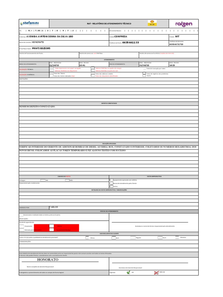 Relatório de Atendimento Técnico Raízen | PDF | Informática