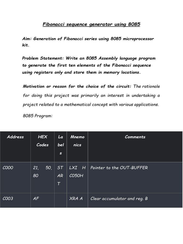 Aim - Generation of Fibonacci Series Using 8085 Microprocessor Kit | PDF | Office Equipment ...