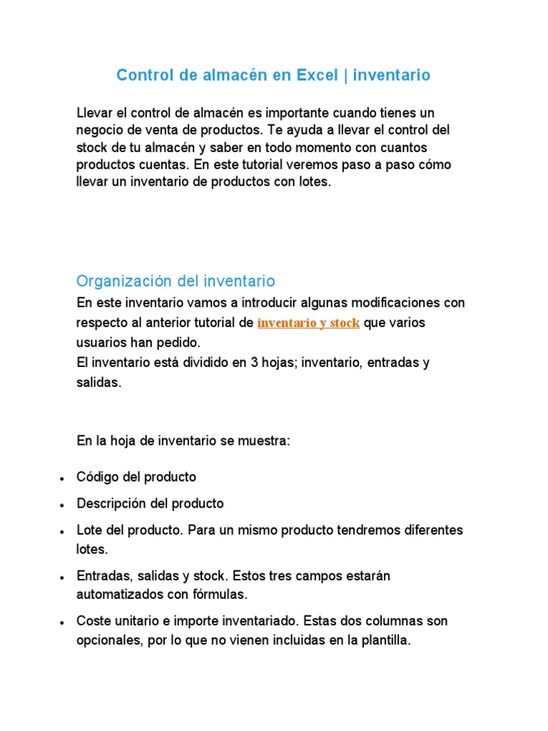 Control de Almacén en Excel | PDF | Microsoft Excel | Inventario