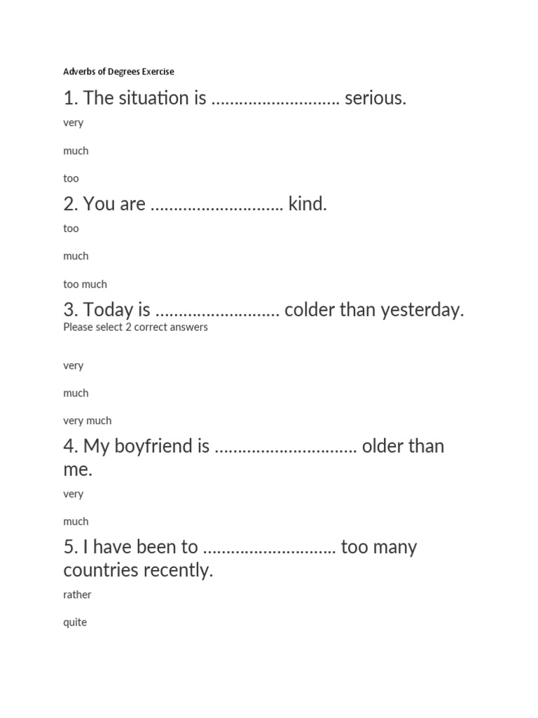Adverbs of Degrees Exercise | PDF