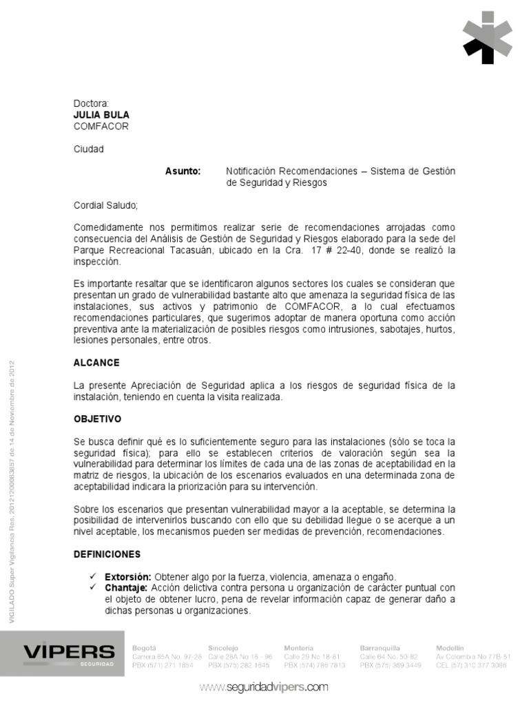 Recomendaciones de Seguridad COMFACOR | PDF | Biometría | Riesgo