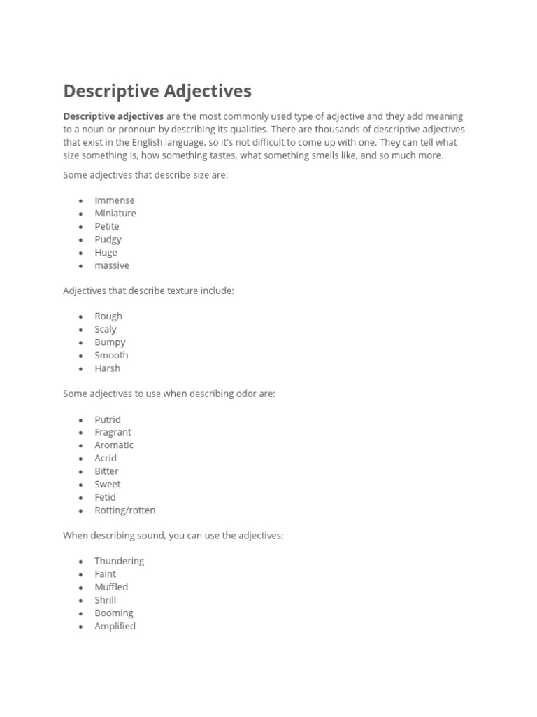 Descriptive Adjectives | PDF | Cognitive Science | Grammar