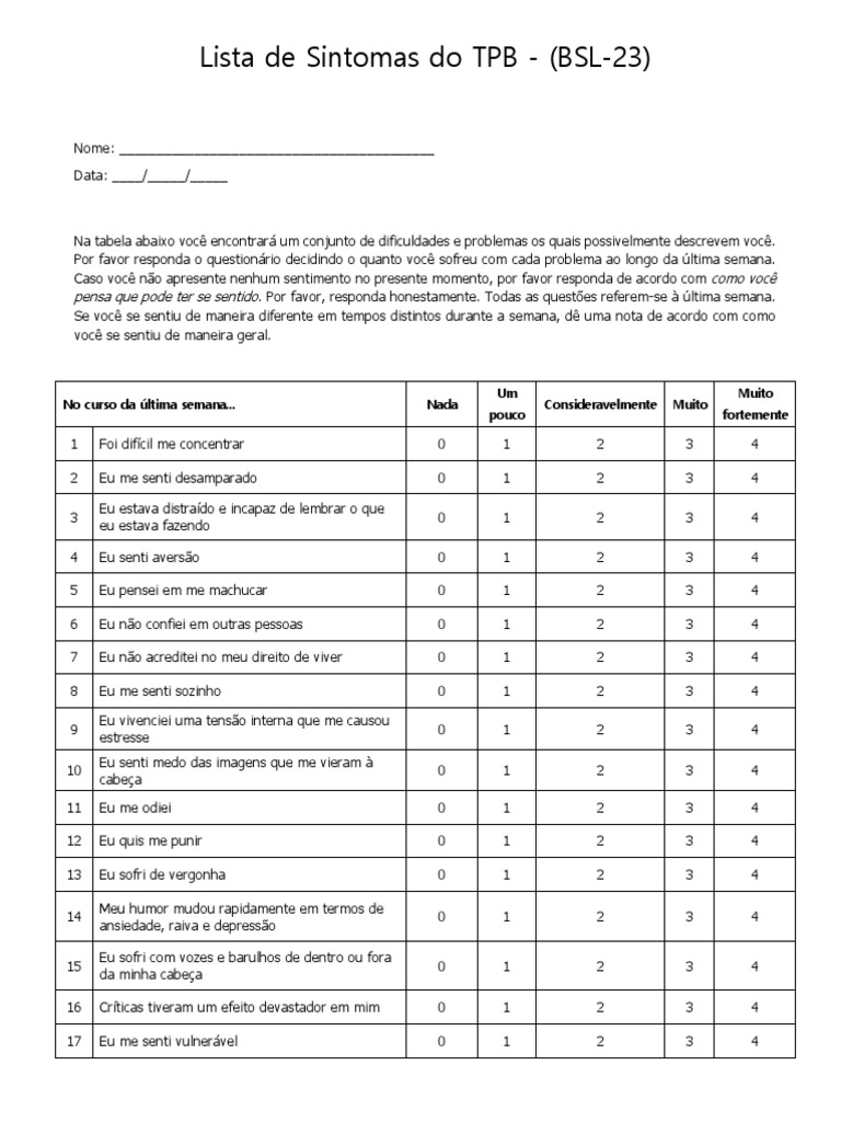 BSL-23 - Portuguese Version-Brazil | PDF | Transtorno de personalidade ...