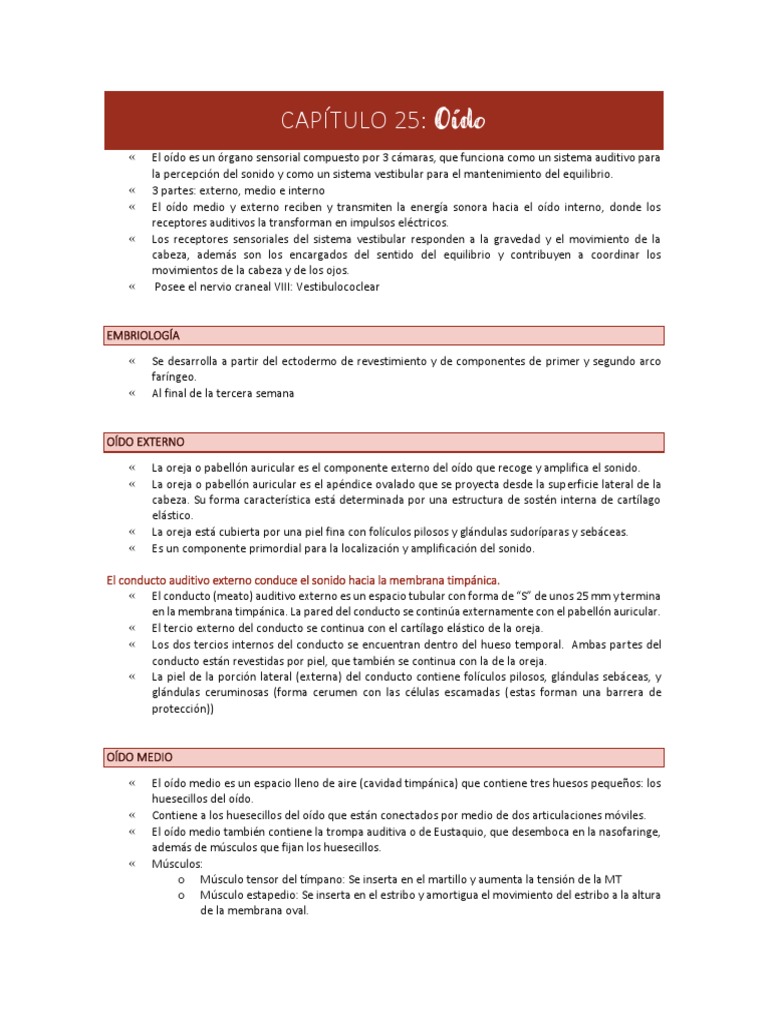 CAPÍTULO 25 Histologia Ross | PDF | Oído | Sistema Auditorio