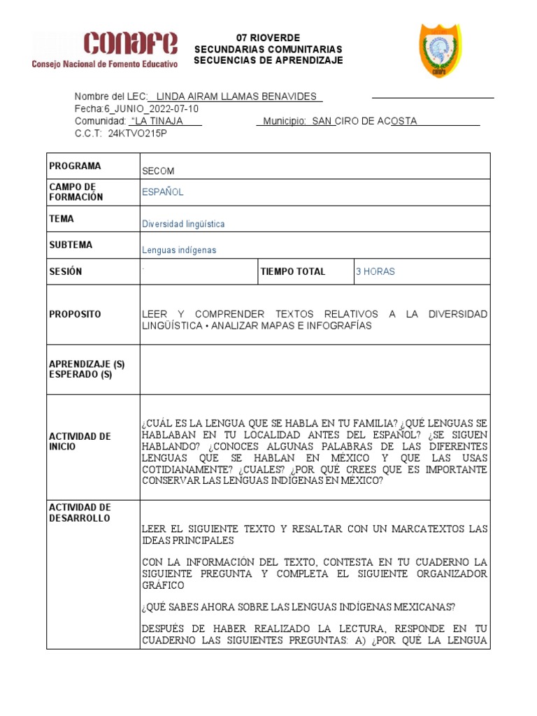 Secuencias de Aprendizaje Secom | PDF | Lengua española | Comunicación humana