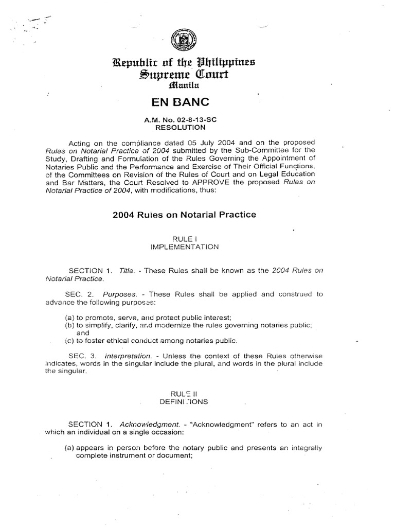 2004 Rules On Notarial Practice - Supreme Court of The Philippines | PDF