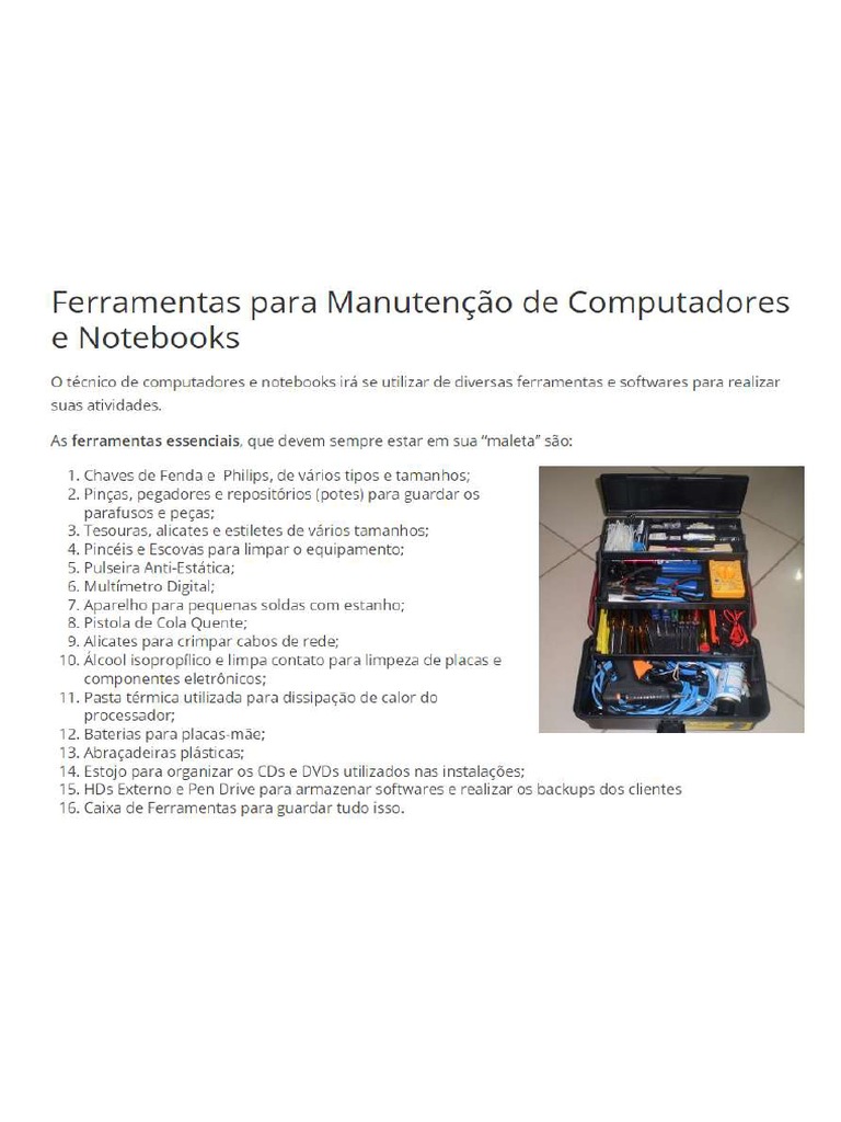 Equipamentos Necessarios para Tecnicos | PDF Equipamentos Necessarios para Tecnicos | PDF