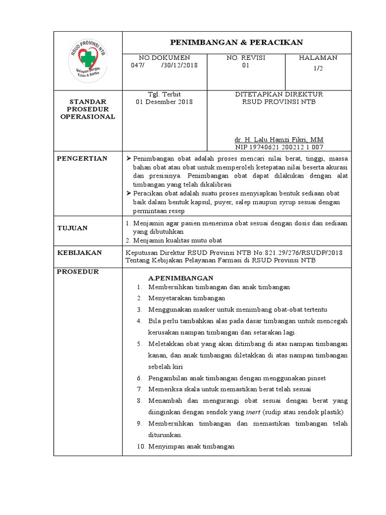 Spo Penimbangan & Peracikan Obat | PDF