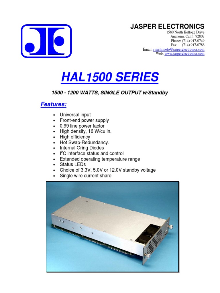 Hal1500 Series: Jasper Electronics | Download Free PDF | Power Supply | Alternating Current