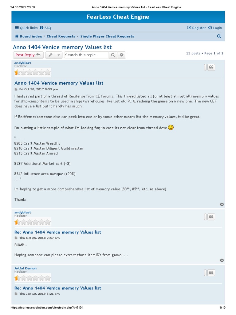 Anno 1404 Venice Memory Values List - FearLess Cheat Engine | PDF ... Anno 1404 Venice Memory Values List - FearLess Cheat Engine | PDF ...