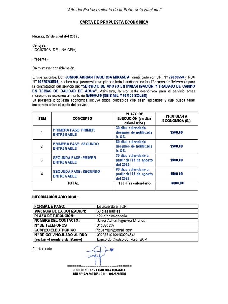 Anexo N°2-Modelo de Propuesta Economica | PDF
