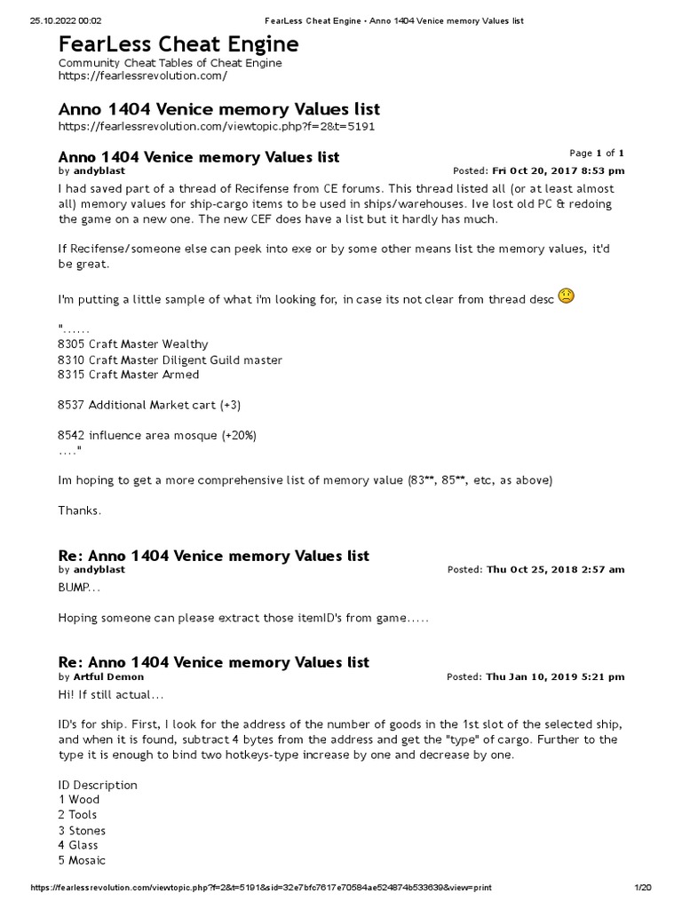 FearLess Cheat Engine - Anno 1404 Venice Memory Values List | PDF | Castle | Ships