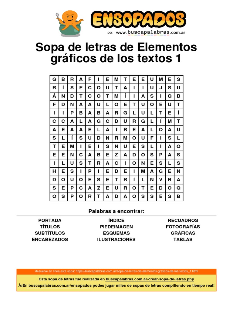 Sopa de Letras de Elementos Gráficos de Los Textos - 1 | PDF