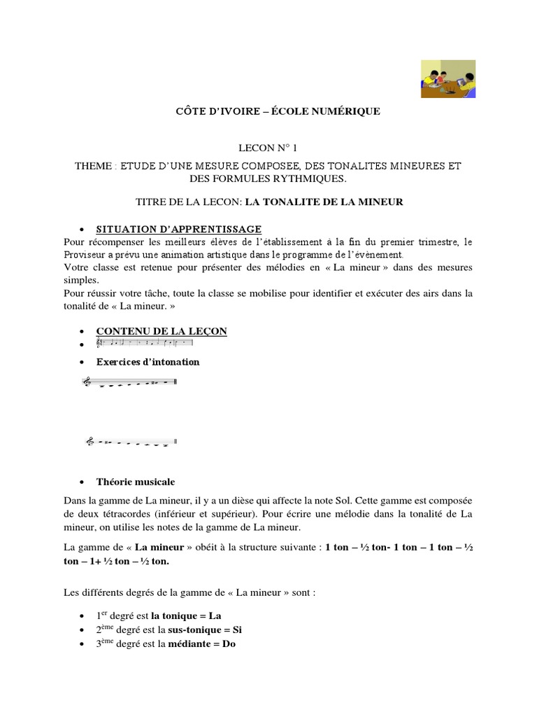 Ed Mus Tle - l1 La Tonalite de La Mineur | PDF | Gamme musicale ...