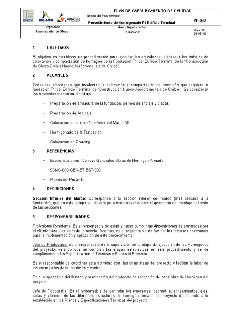 PE-042 - Procedimiento Hormigonado F1 E. Terminal Rev 01 | PDF ...