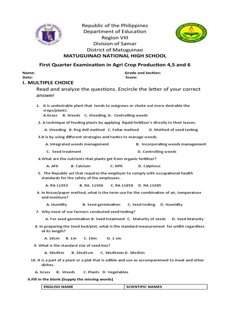 First Quarter Exam g12 | PDF