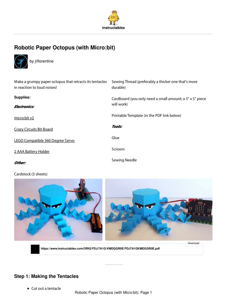 Robotic Paper Octopus With Microbit | PDF | Origami