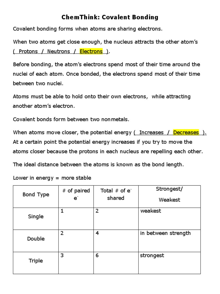 Chemthink: Covalent Bonding | PDF