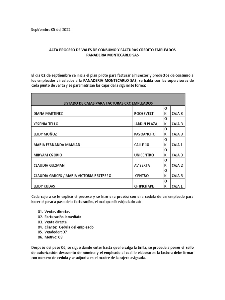Acta Procesos CXC Empleados | PDF