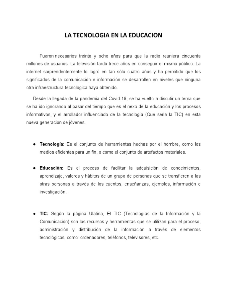 La Tecnologia en La Educacion | PDF | Método de enseñanza | Tecnología ...