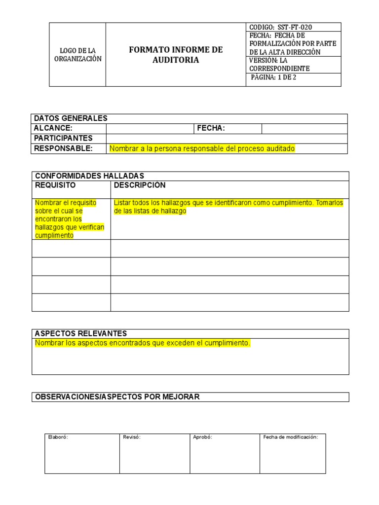DOCUMENTO 29 Formato de Informe de Auditoria | PDF | Auditoría | Business