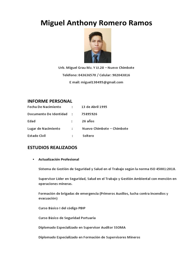 CV Miguel Anthony Romero Ramos | PDF | Microsoft