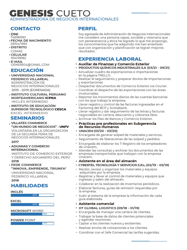CV Genesis Cueto | PDF | Economias | Business