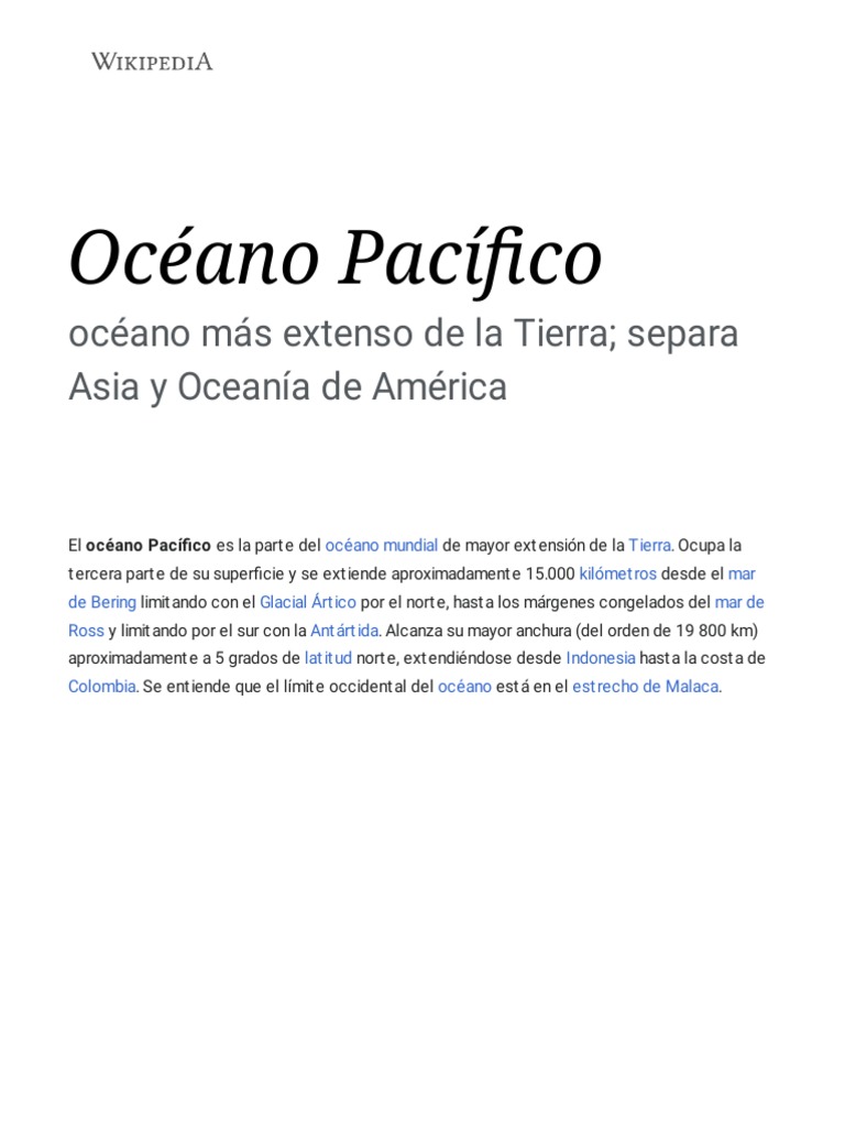 Océano Pacífico - Wikipedia, La Enciclopedia Libre | PDF | océano ...