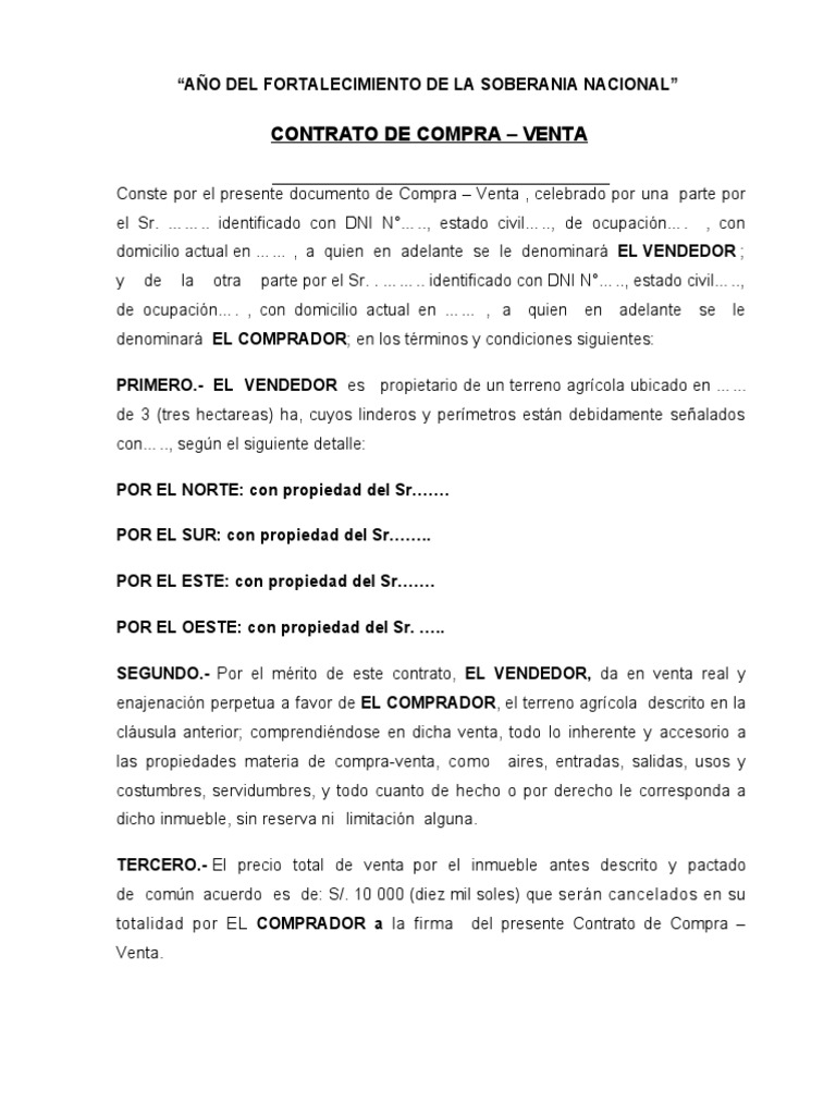Modelo de Contrato de Compraventa | PDF | Derecho civil (sistema legal ...