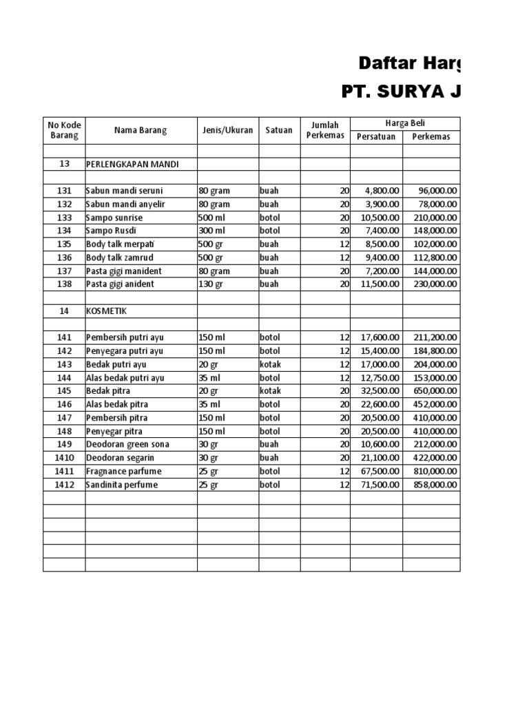 Daftar Harga Barang | PDF