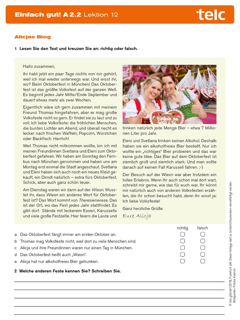 Lesetext Zu Einfach Gut A2.2 Lektion 12 | PDF