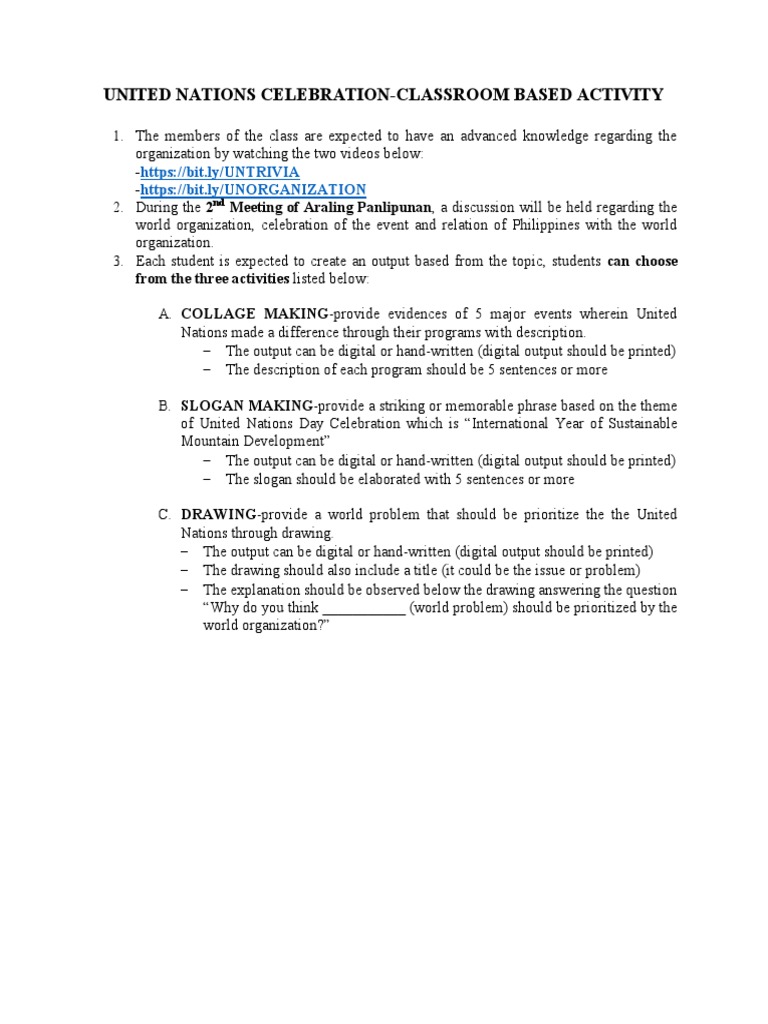 UN Day Activities for Students | PDF | Creativity | Graphics