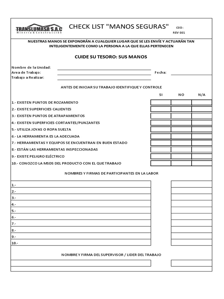 Checklist de Higiene y Seguridad de Manos | PDF