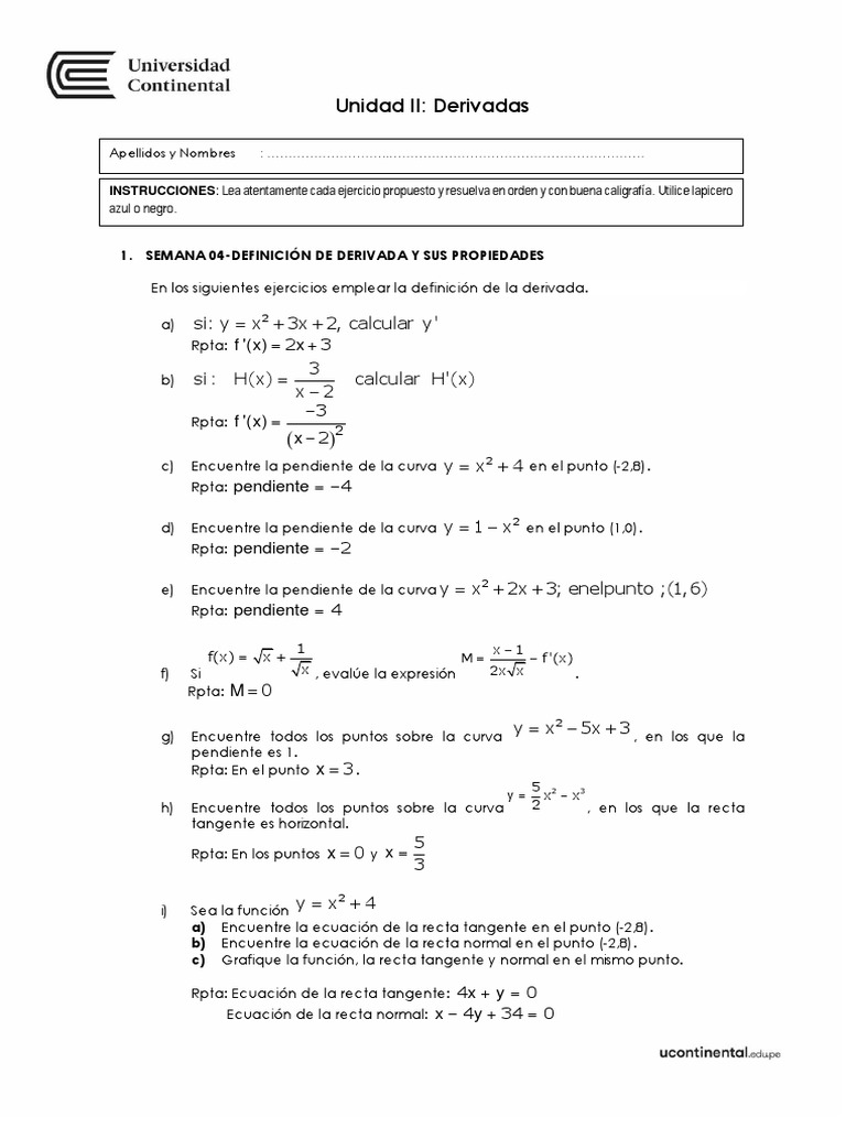 Ejercicios - Unidad II | PDF | Derivado | Línea (geometría)