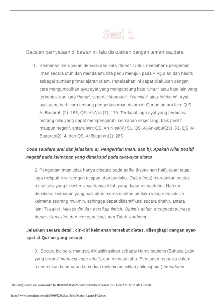 Soal Soal Diskusi Agama PAI | PDF