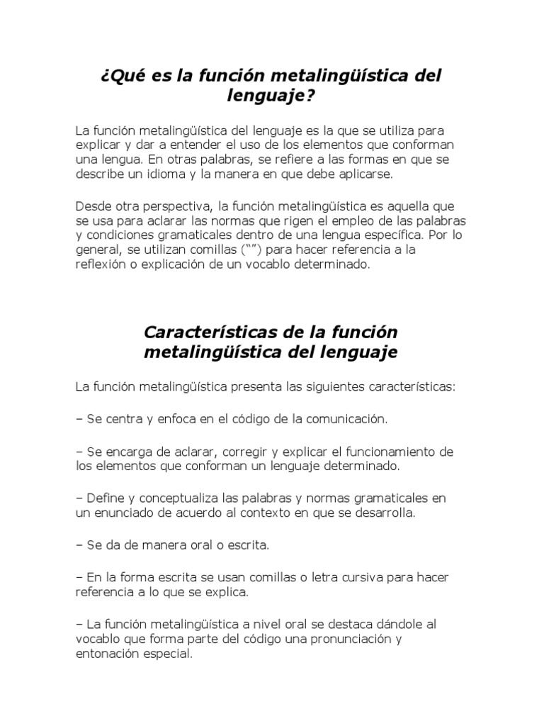 Qué Es La Función Metalingüística Del Lenguaje | PDF | Lingüística | Sílaba
