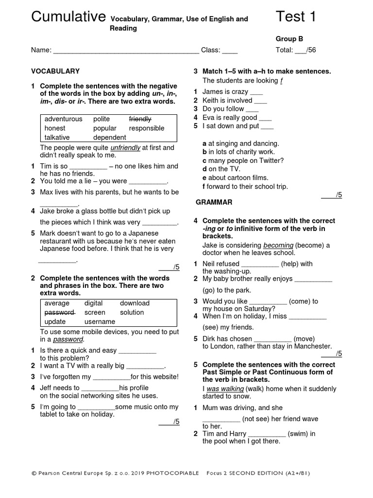 Focus 2 2ed Cumulative Test 1 Units1-2 GroupB | PDF | Mobile Technology ...
