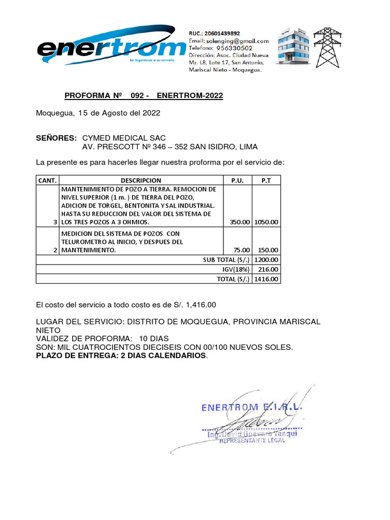 Proforma de Servicio para CYMED MEDICAL | PDF