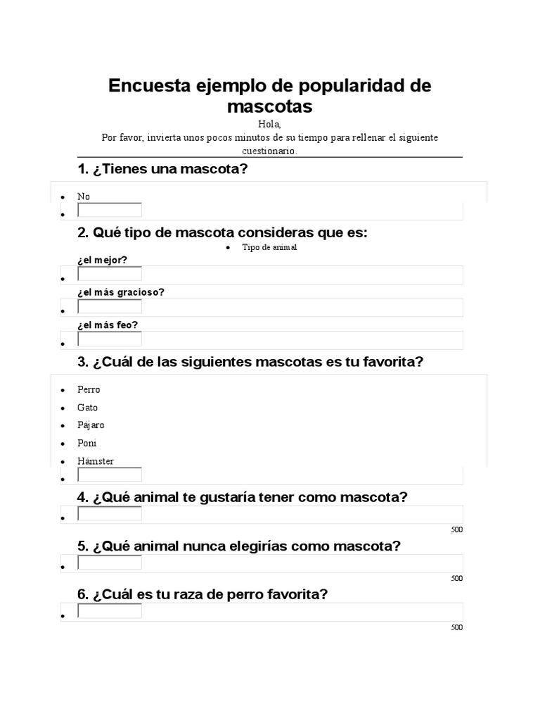 Encuesta Mascotas | PDF | Relaciones personales, crianza y desarrollo ...