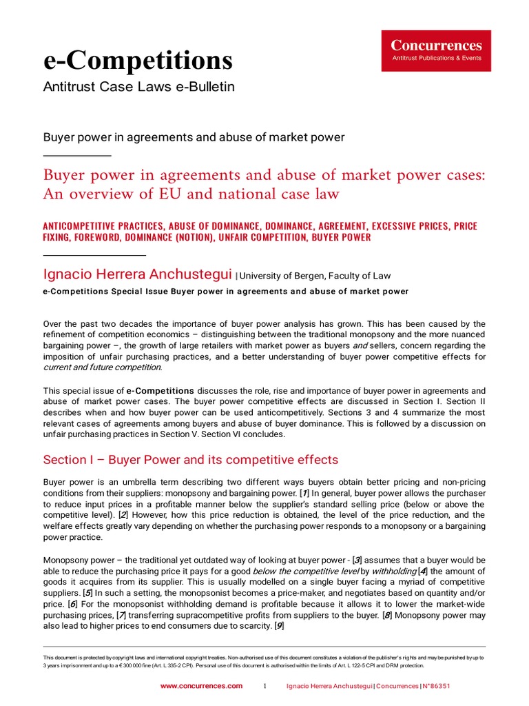 Buyer Power in Agreements and Abuse of Market Power Cases | PDF ...