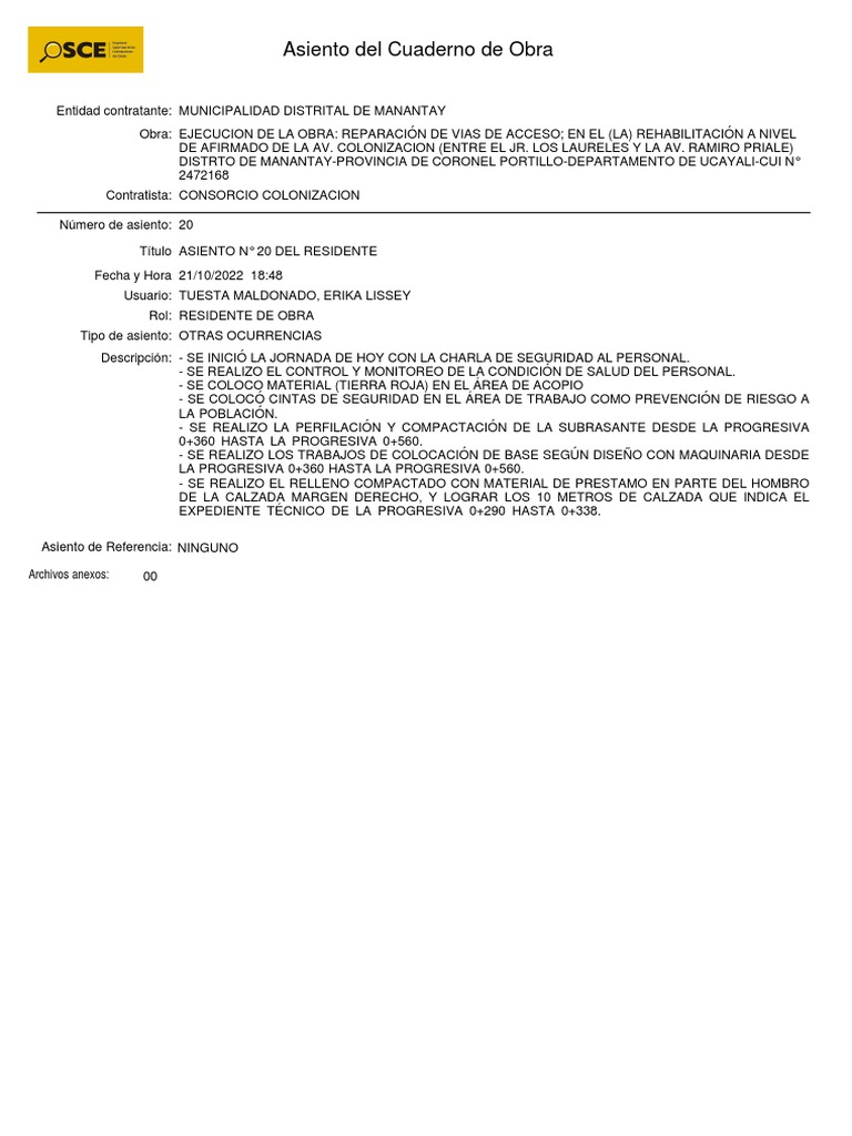 Asiento Del Cuaderno de Obra | PDF