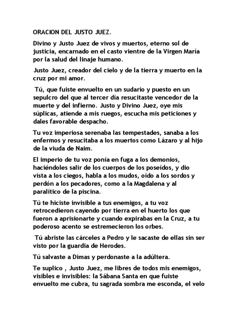 Oracion Del Justo Juez | PDF | Creencia religiosa y doctrina Oracion Del Justo Juez | PDF | Creencia religiosa y doctrina
