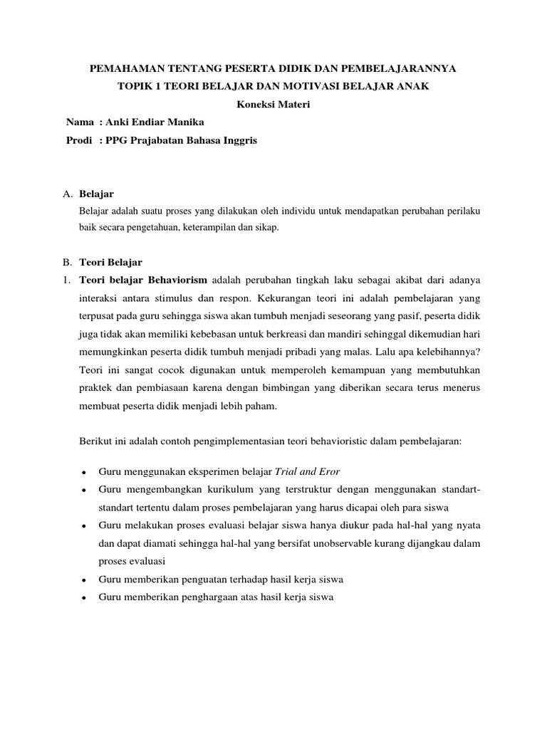 Topik1 - Koneksi Antar Materi MK Pemahaman Peserta Didik | PDF