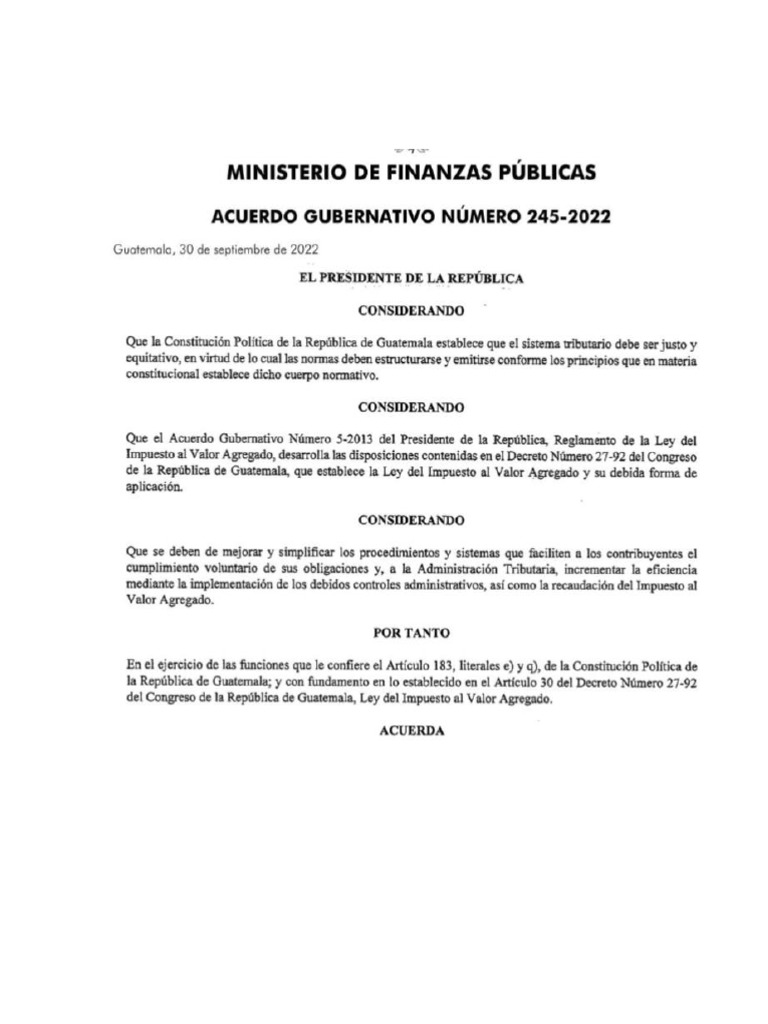 Acuerdo Gubernativo No. 245-2022 | PDF