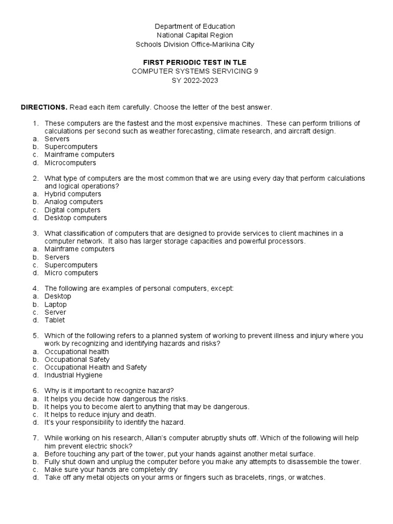 CSS9 Q1 Periodic-Exam This | PDF | Computer Data Storage | Personal Computers