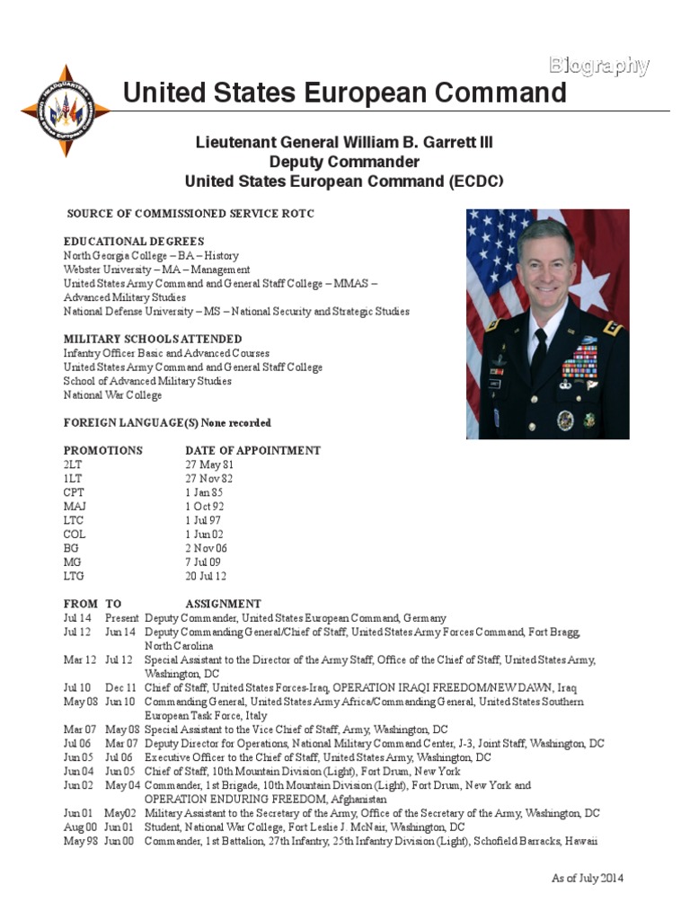 Biography General William B. Garrett III | PDF | 82nd Airborne Division | Military Units And ...